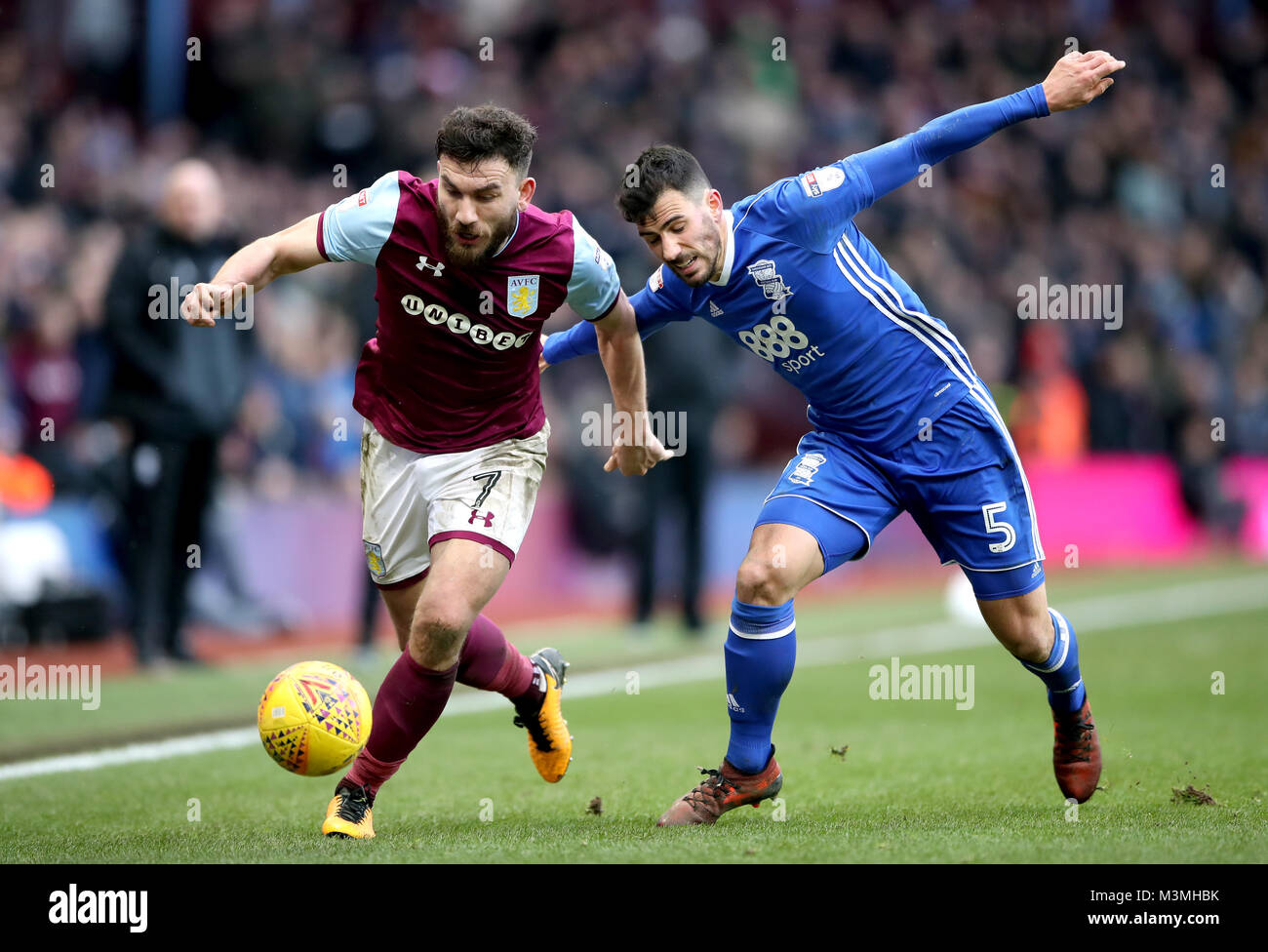 Aston Villa's Robert Snodgrass (left) and Birmingham City's Maxime ...