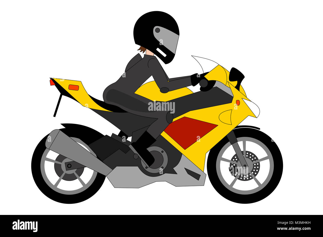 yellow racing motorcycle with biker isolated on the white background ...