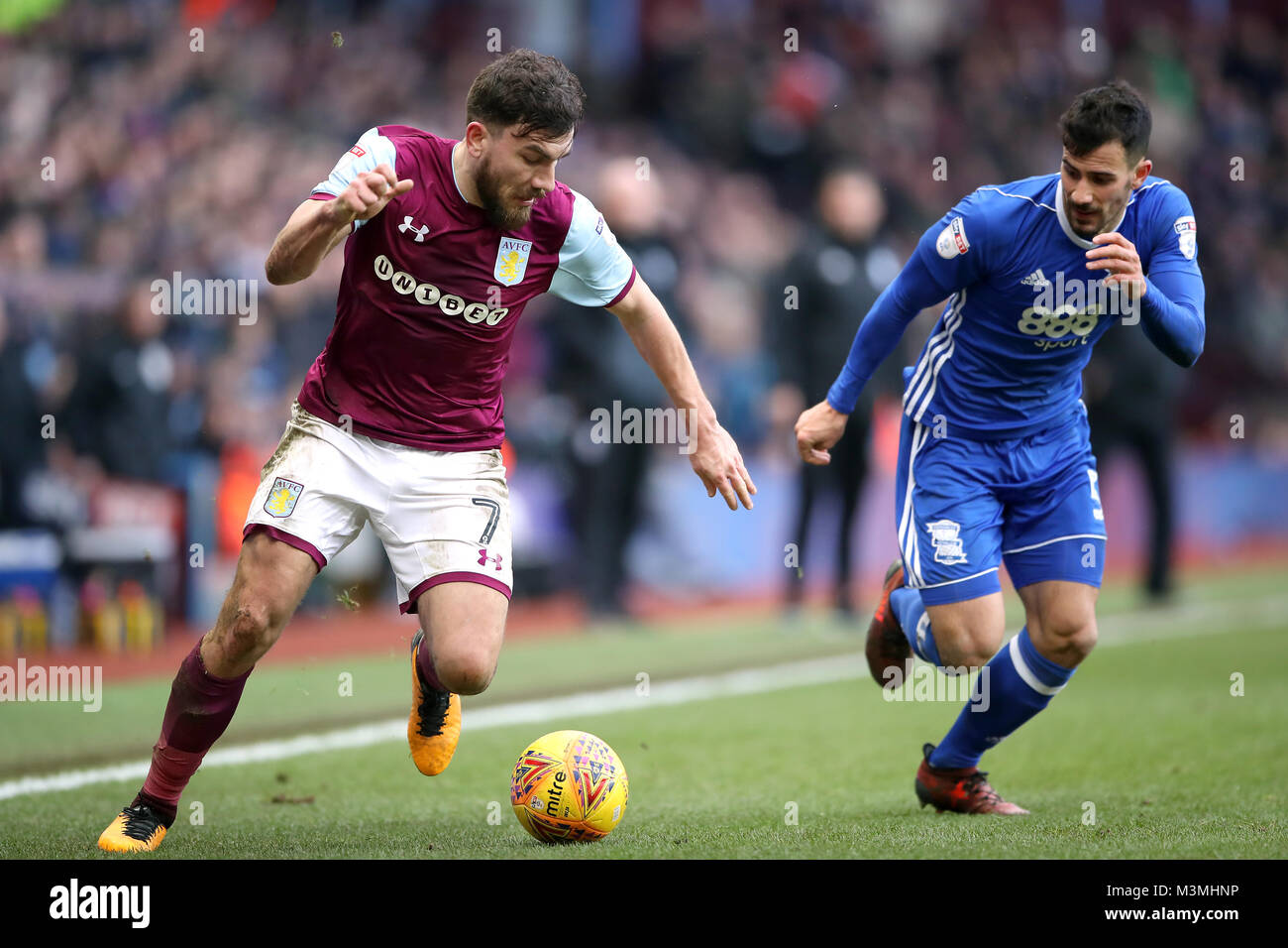 Aston Villa's Robert Snodgrass (left) and Birmingham City's Maxime ...