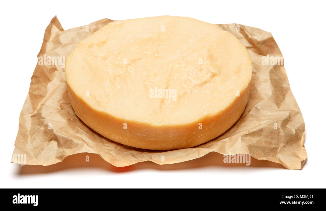 Whole round Head of parmesan or parmigiano hard cheese on white ...