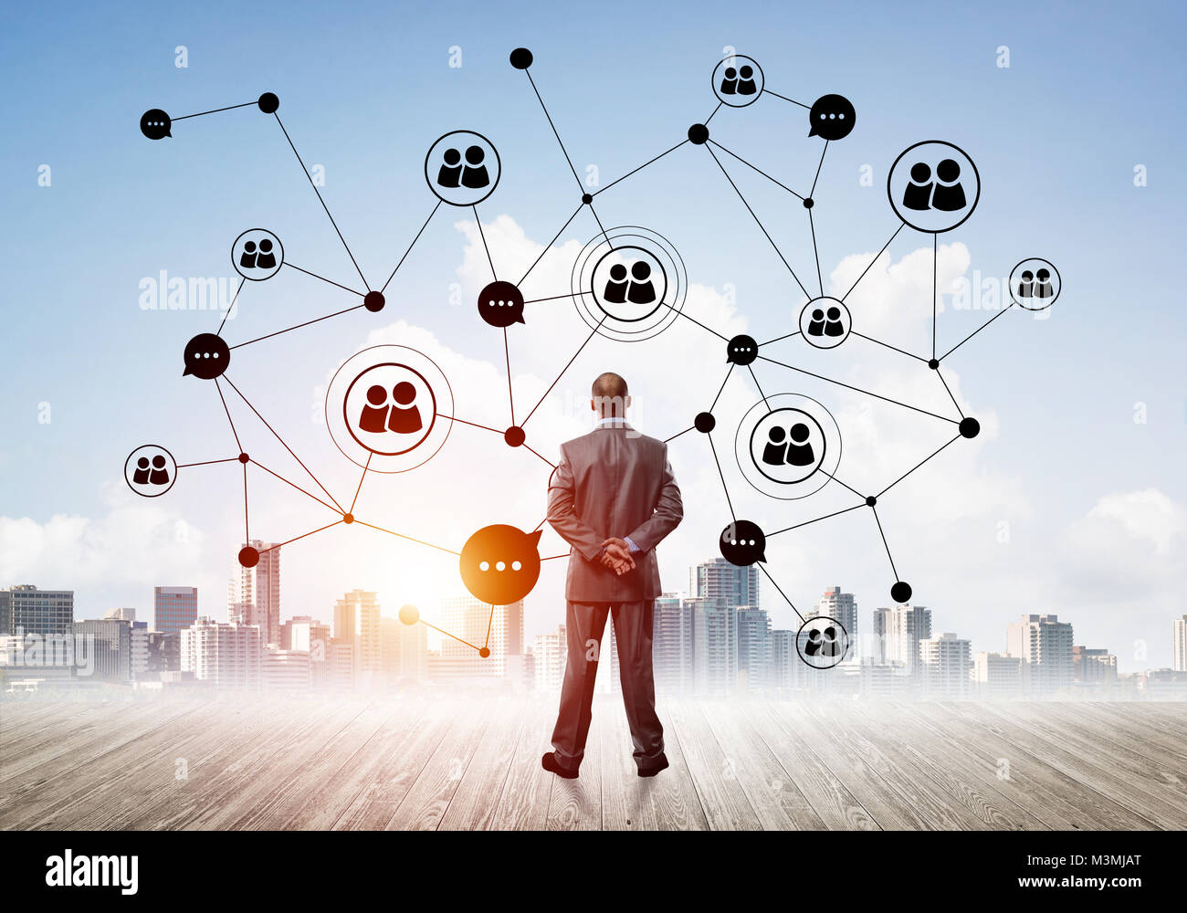 Social connection concept drawn on screen as symbol for teamwork and ...