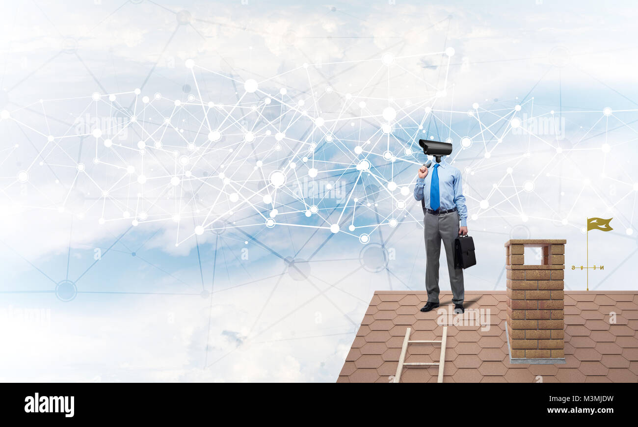 Concept of security and privacy protection with camera headed man Stock ...