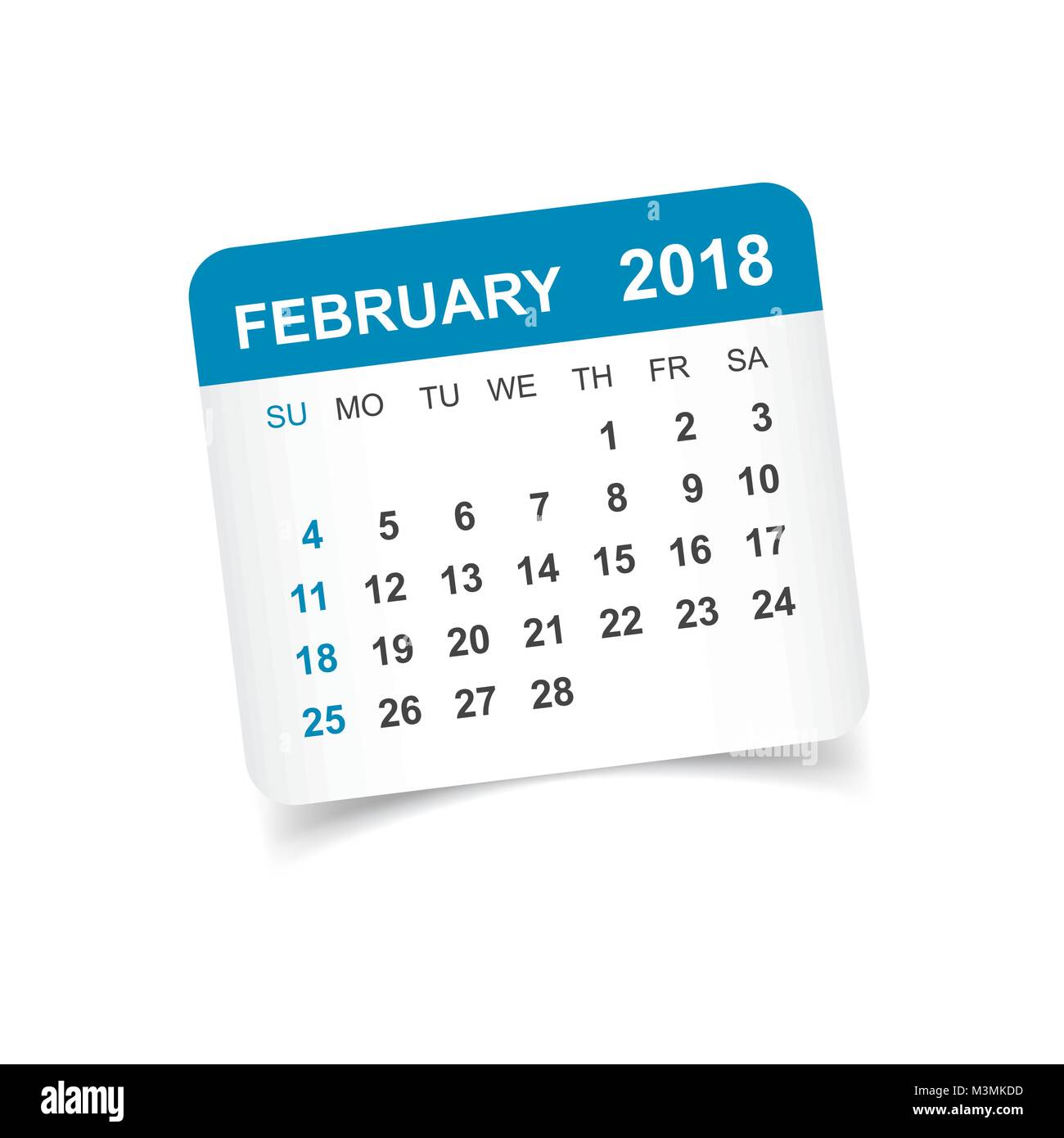 February 2018 calendar. Calendar sticker design template. Week starts ...