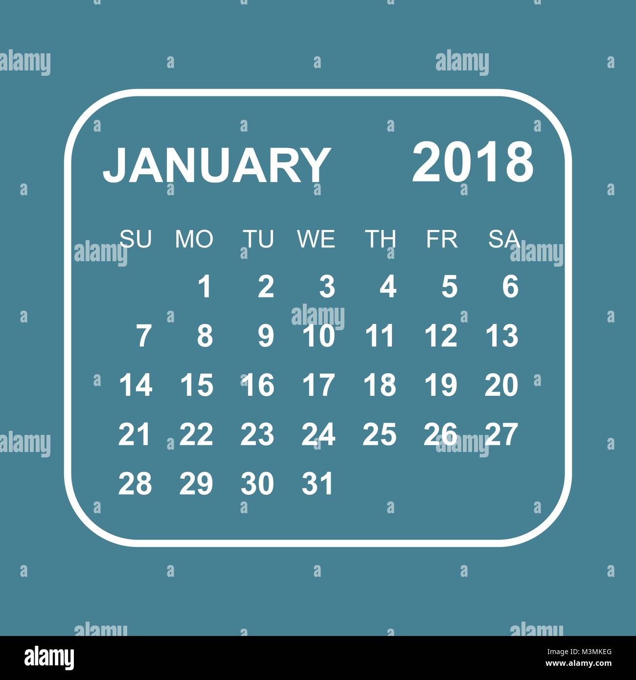 January 2018 calendar. Calendar planner design template. Week starts on ...