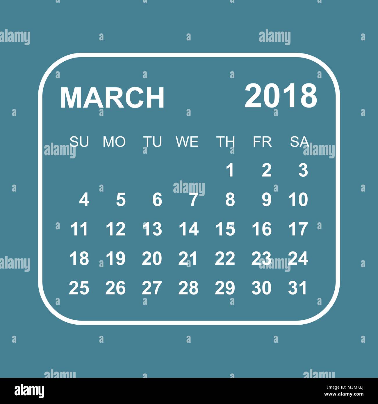 March 2018 calendar. Calendar planner design template. Week starts on ...