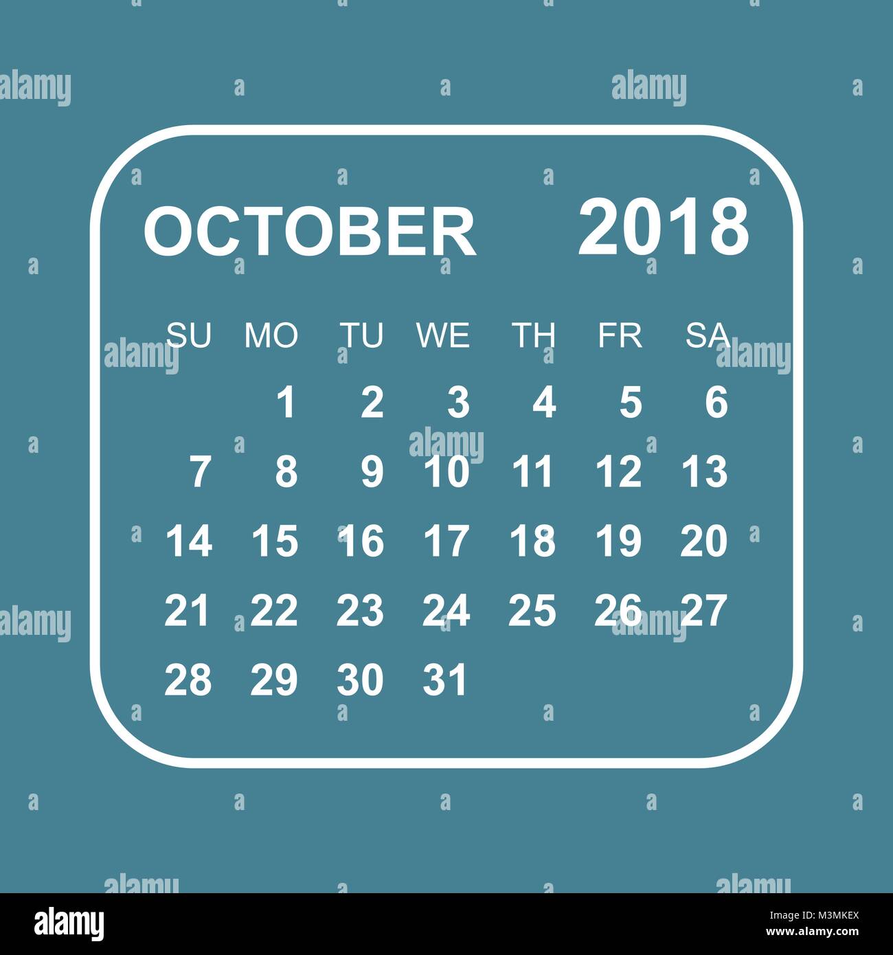 October 2018 calendar. Calendar planner design template. Week starts on ...