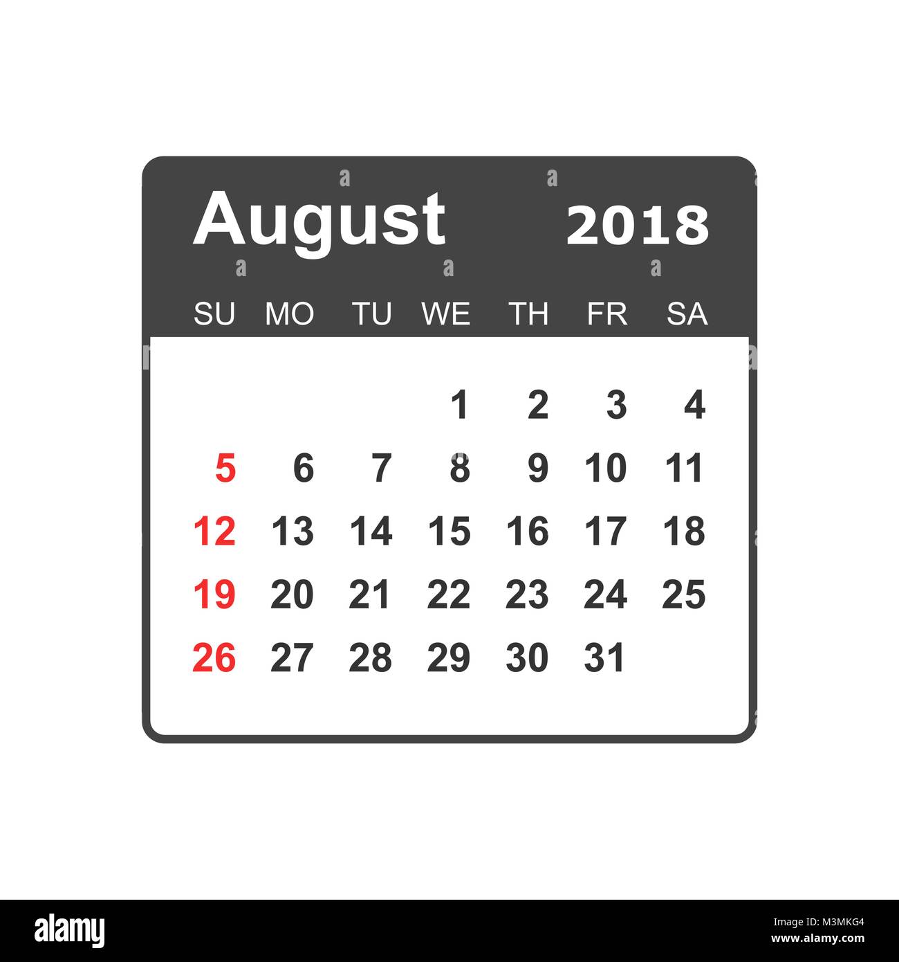 August 2018 calendar. Calendar planner design template. Week starts on ...