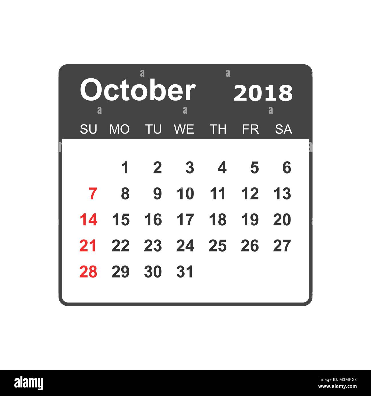 October 2018 calendar. Calendar planner design template. Week starts on ...