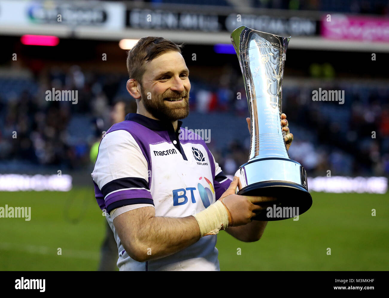 Scotland's John Barclay celebrates with the Auld Alliance Trophy after ...