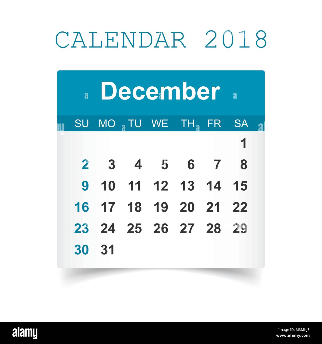December 2018 calendar. Calendar sticker design template. Week starts ...