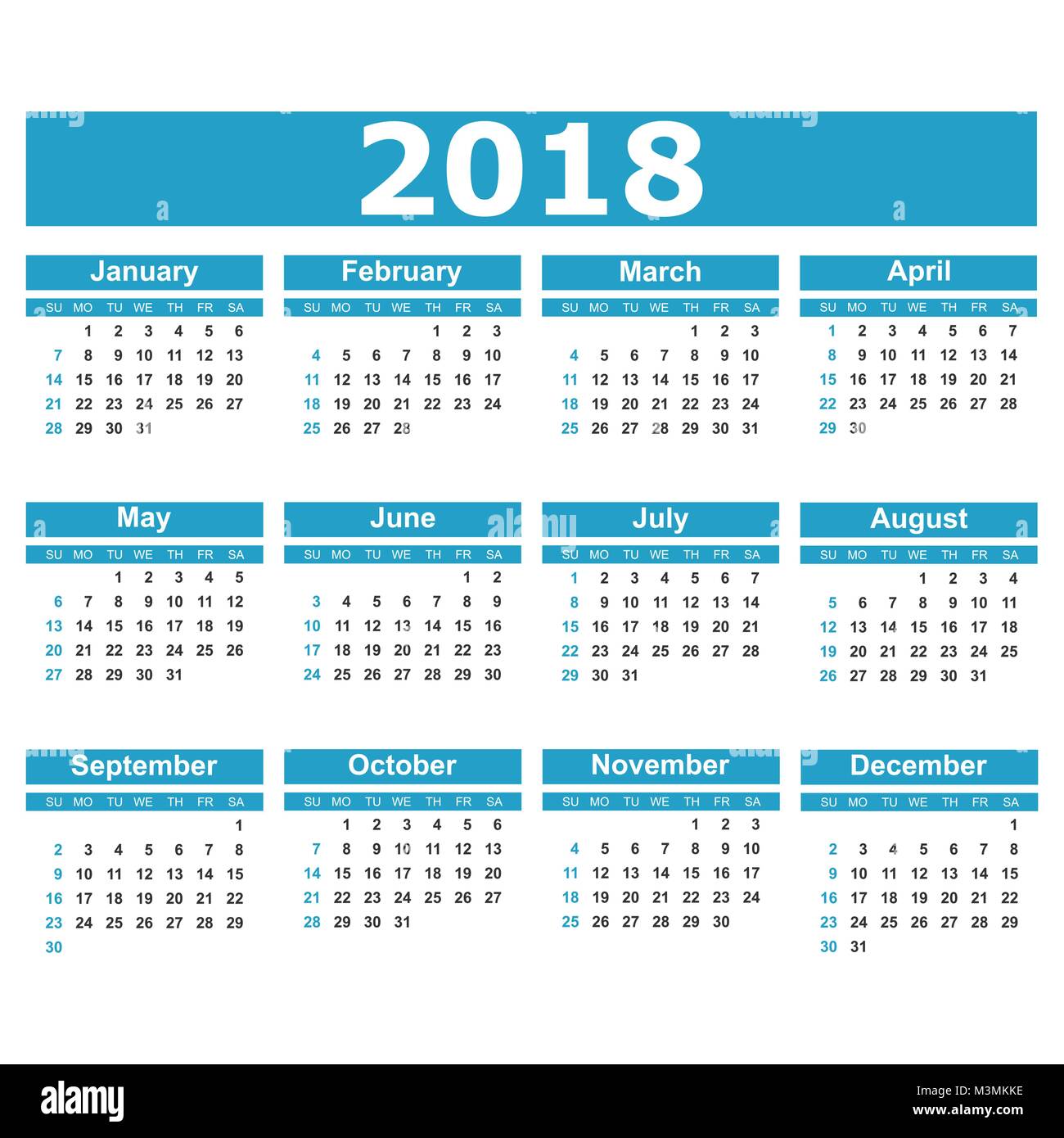 Calendar 2018 year in simple style. Calendar planner design template ...