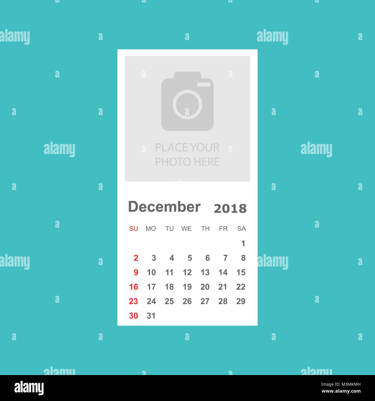 December 2018 calendar. Calendar planner design template with place for ...