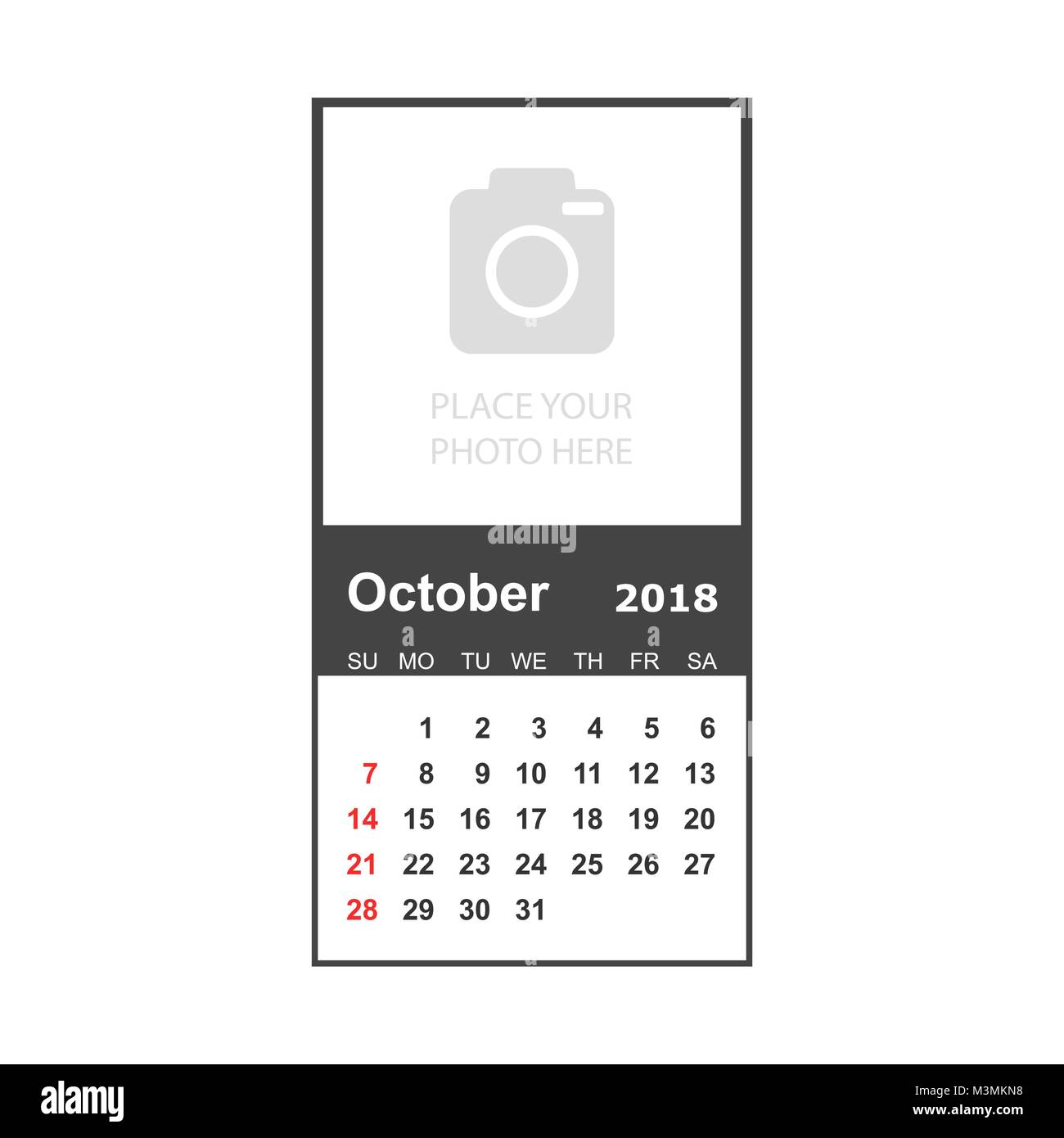 October 2018 calendar. Calendar planner design template with place for ...