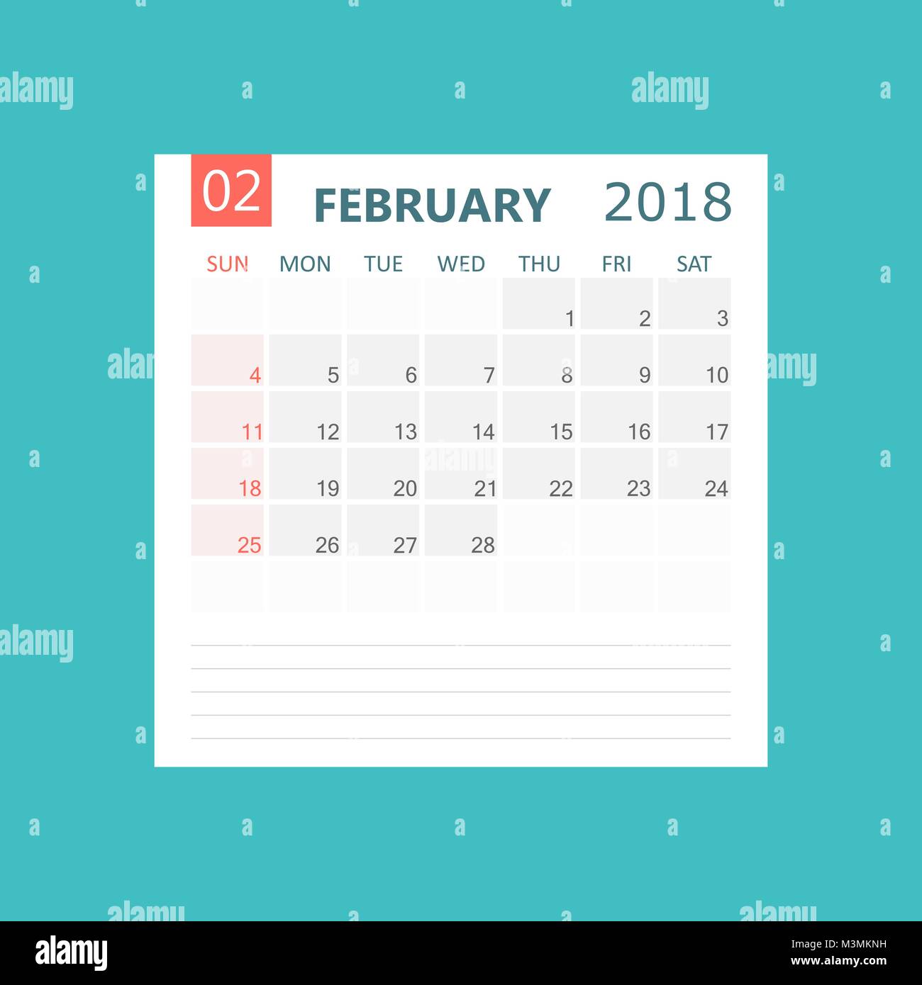 February 2018 calendar. Calendar planner design template. Week starts ...