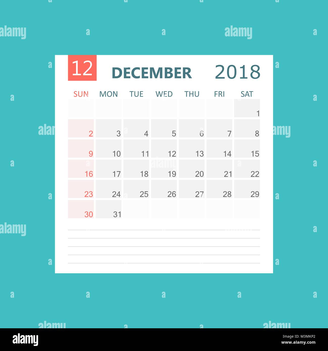 December 2018 calendar. Calendar planner design template. Week starts ...