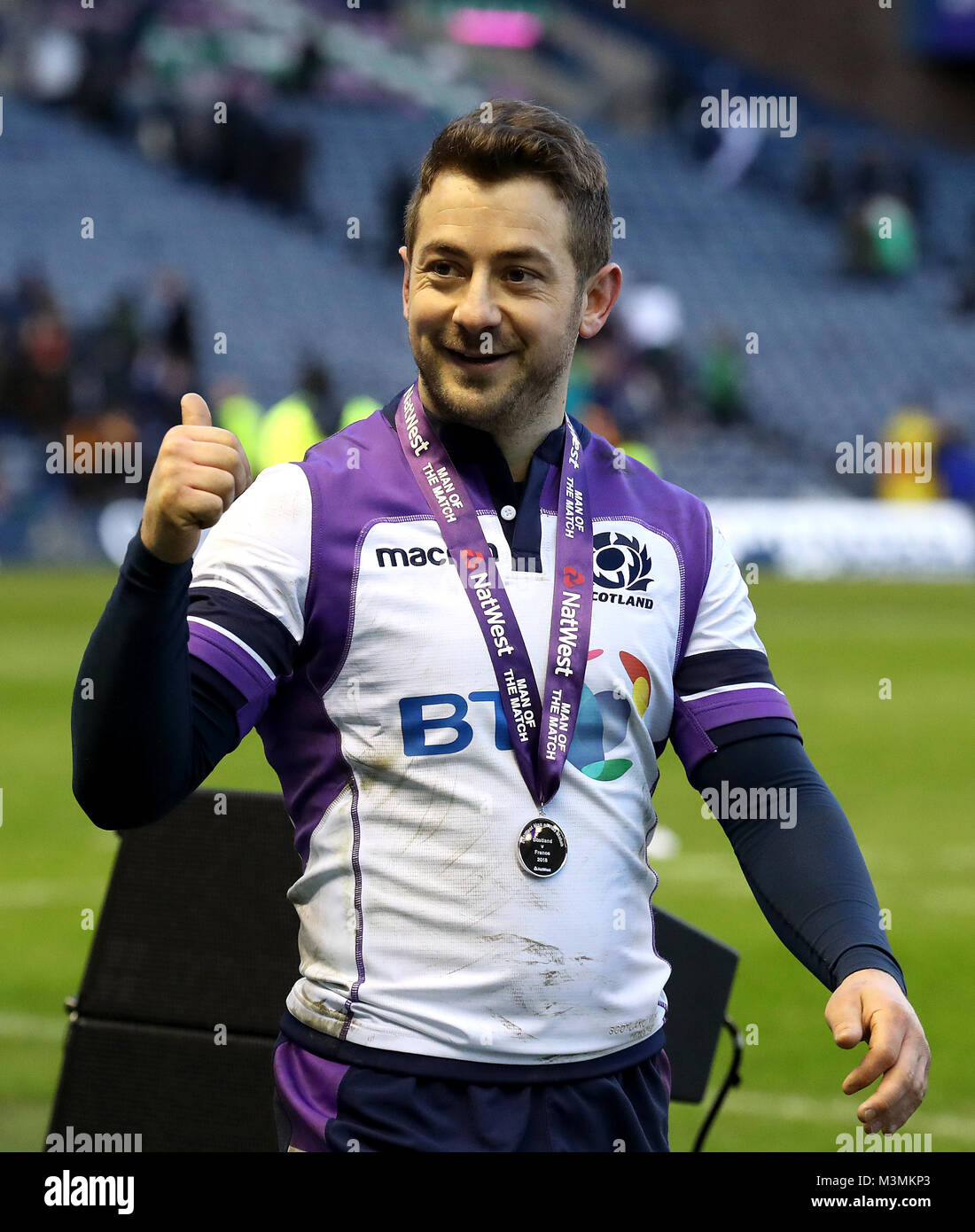 Scotland's Greg Laidlaw celebrates after the final whistle during the ...