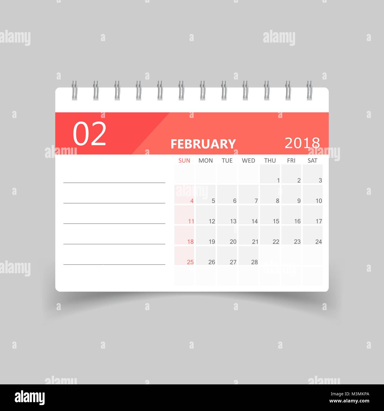 February 2018 calendar. Calendar planner design template. Week starts ...