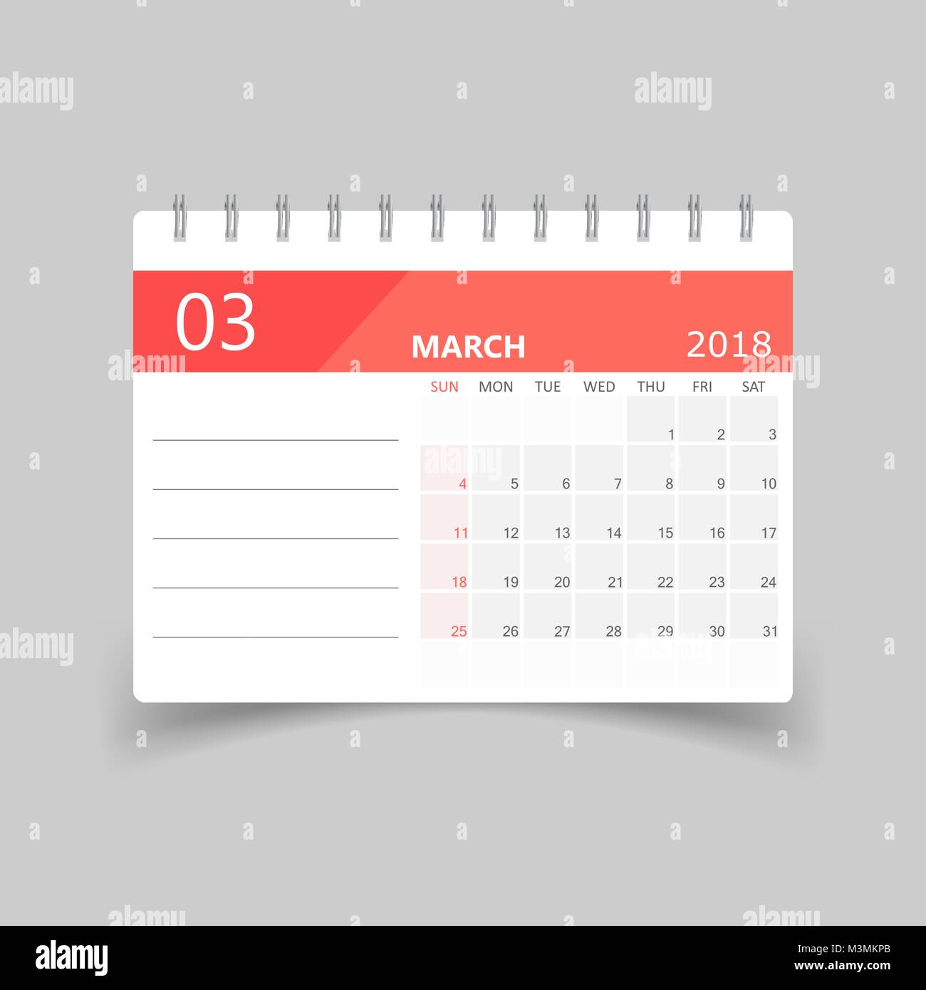 March 2018 calendar. Calendar planner design template. Week starts on ...