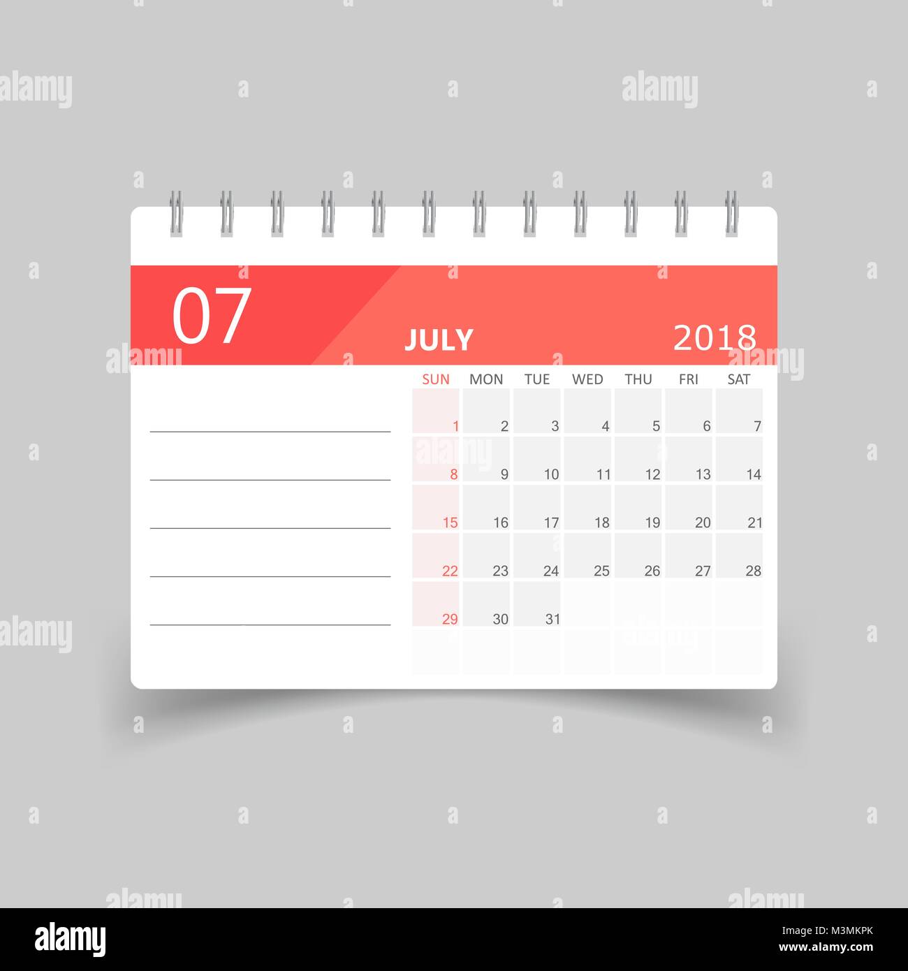 July 2018 calendar. Calendar planner design template. Week starts on ...