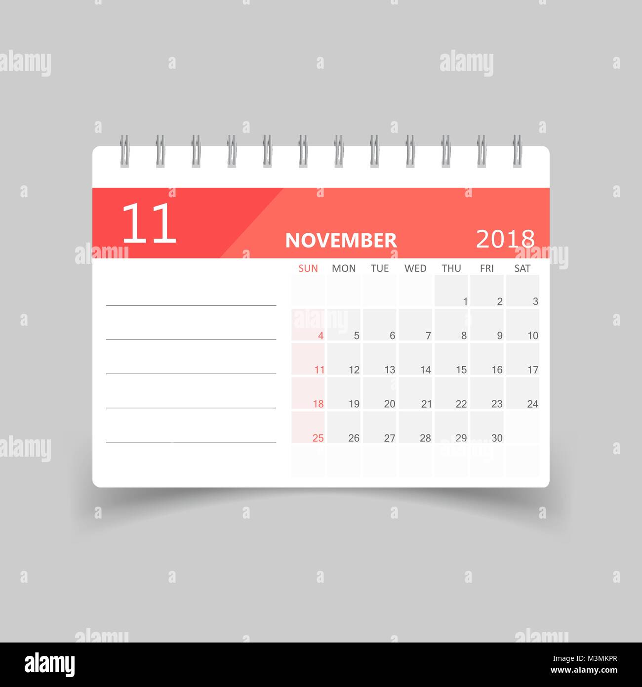 November 2018 calendar. Calendar planner design template. Week starts ...