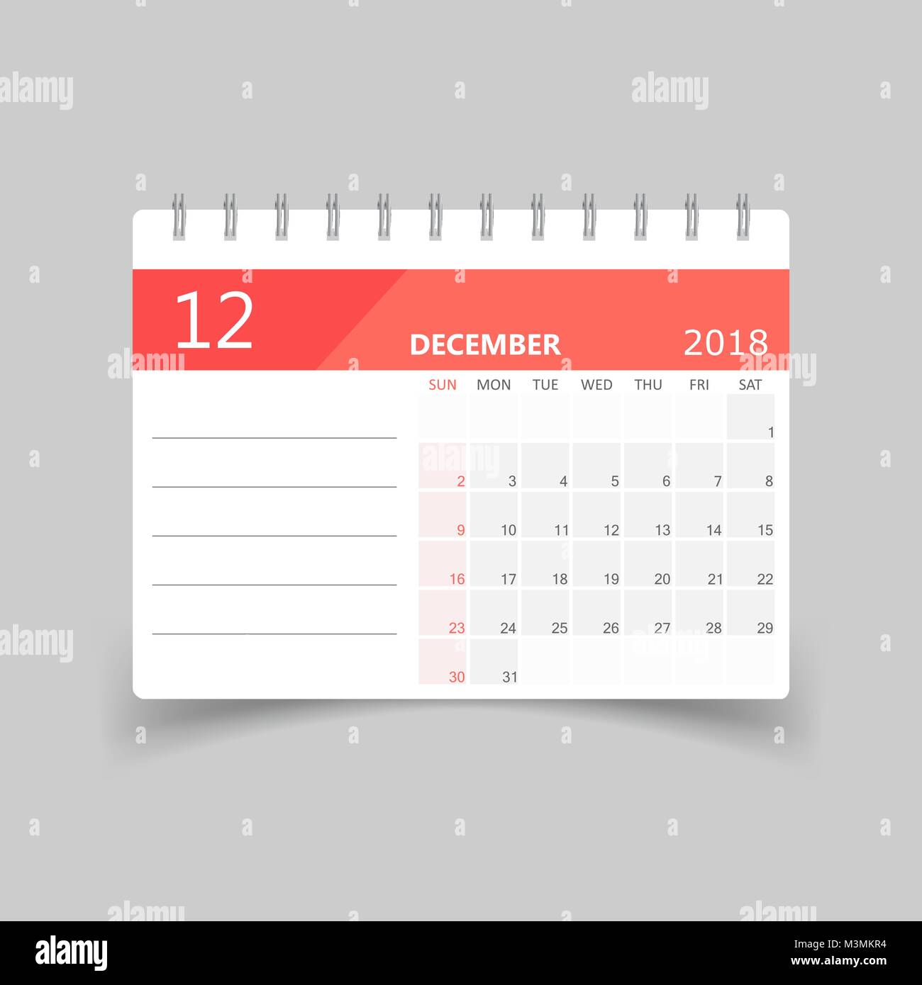 December 2018 calendar. Calendar planner design template. Week starts ...