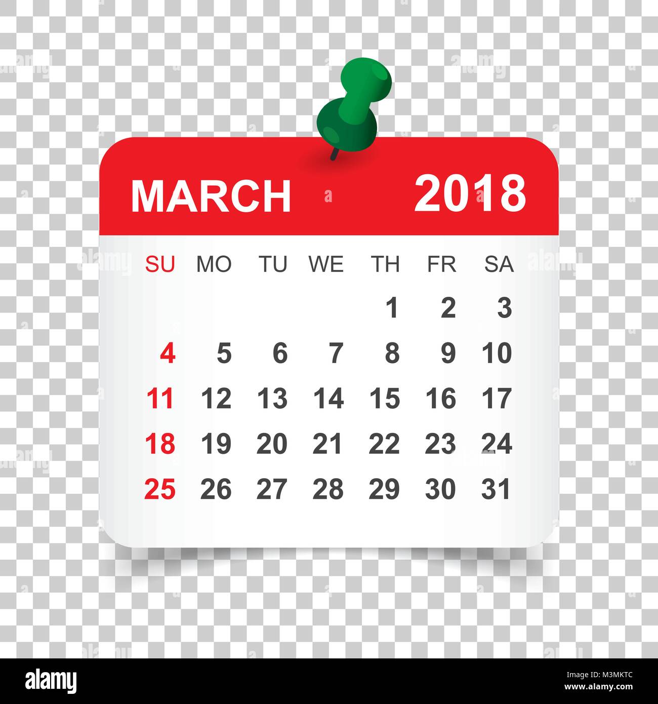 March 2018 calendar. Calendar sticker design template. Week starts on ...