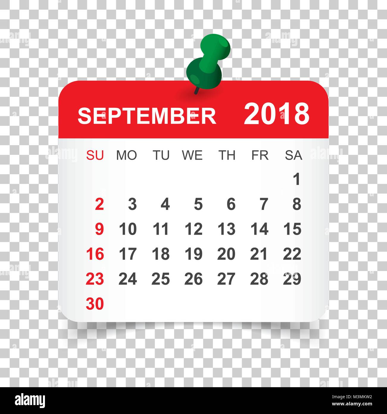 September 2018 calendar. Calendar sticker design template. Week starts ...