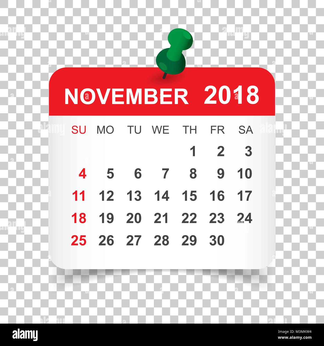 November 2018 calendar. Calendar sticker design template. Week starts ...