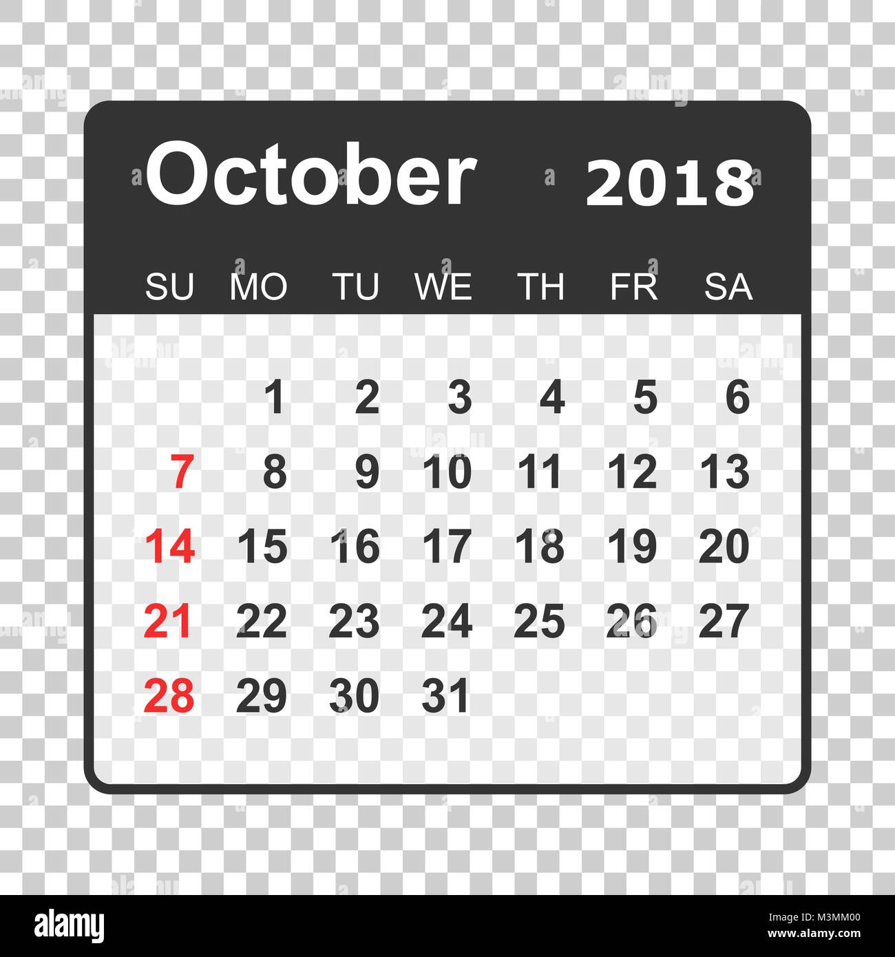 October 2018 calendar. Calendar planner design template. Week starts on ...