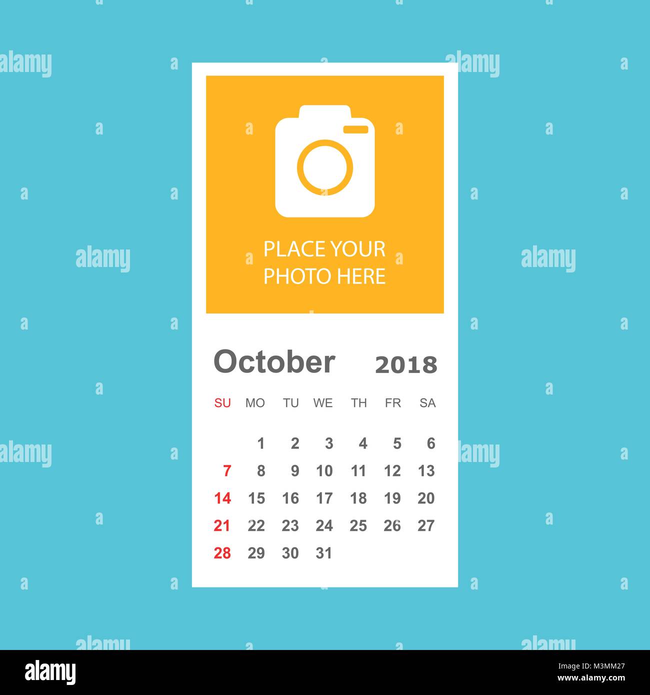 October 2018 calendar. Calendar planner design template with place for ...