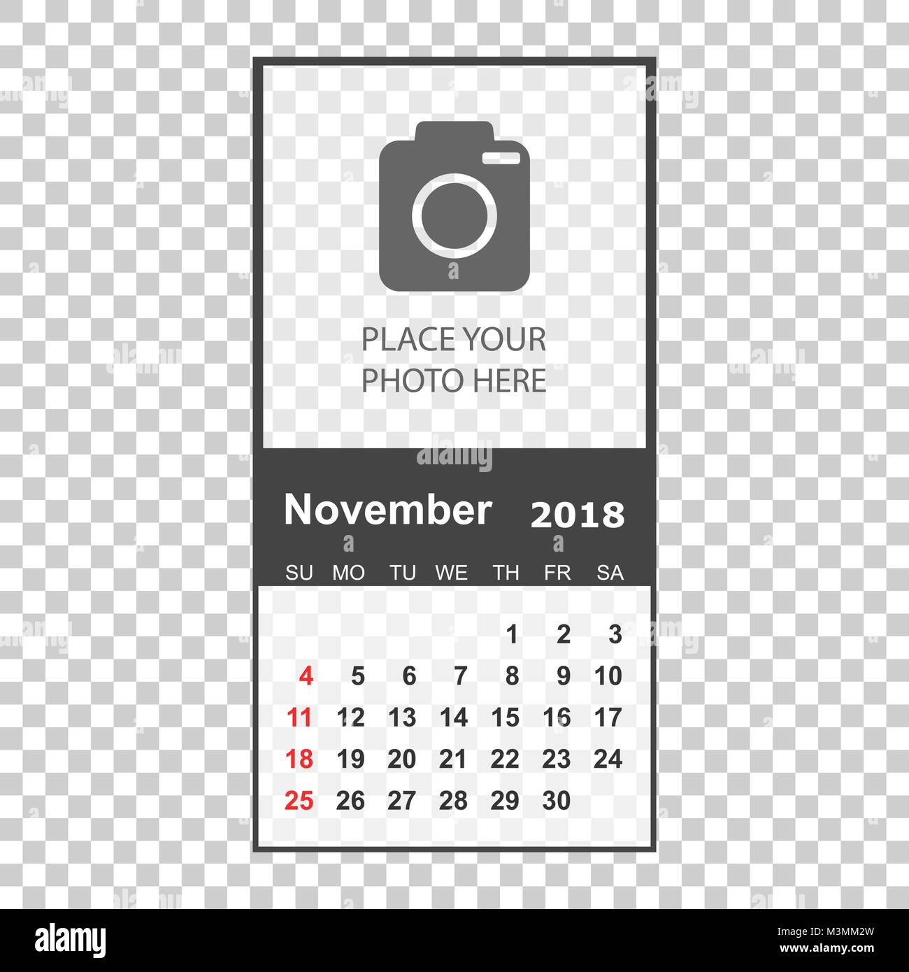 November 2018 calendar. Calendar planner design template with place for ...
