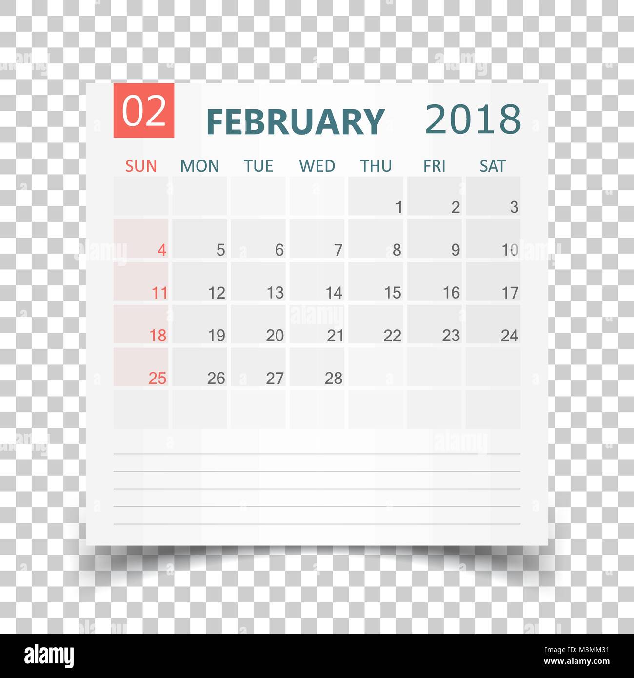 February 2018 calendar. Calendar sticker design template. Week starts ...