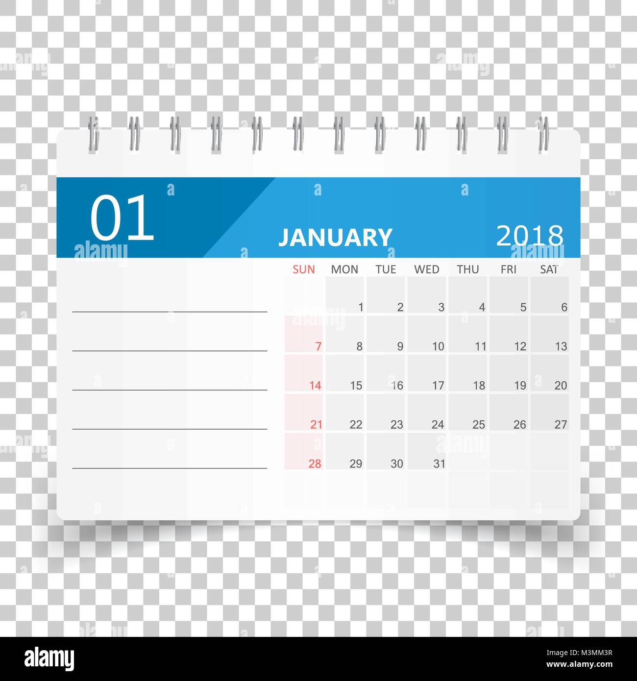 January 2018 calendar. Calendar planner design template. Week starts on ...