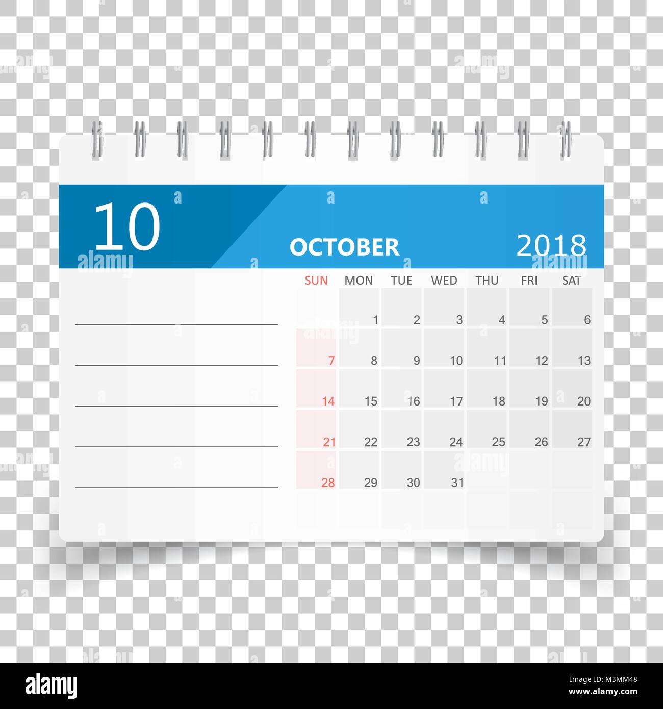 October 2018 calendar. Calendar planner design template. Week starts on ...