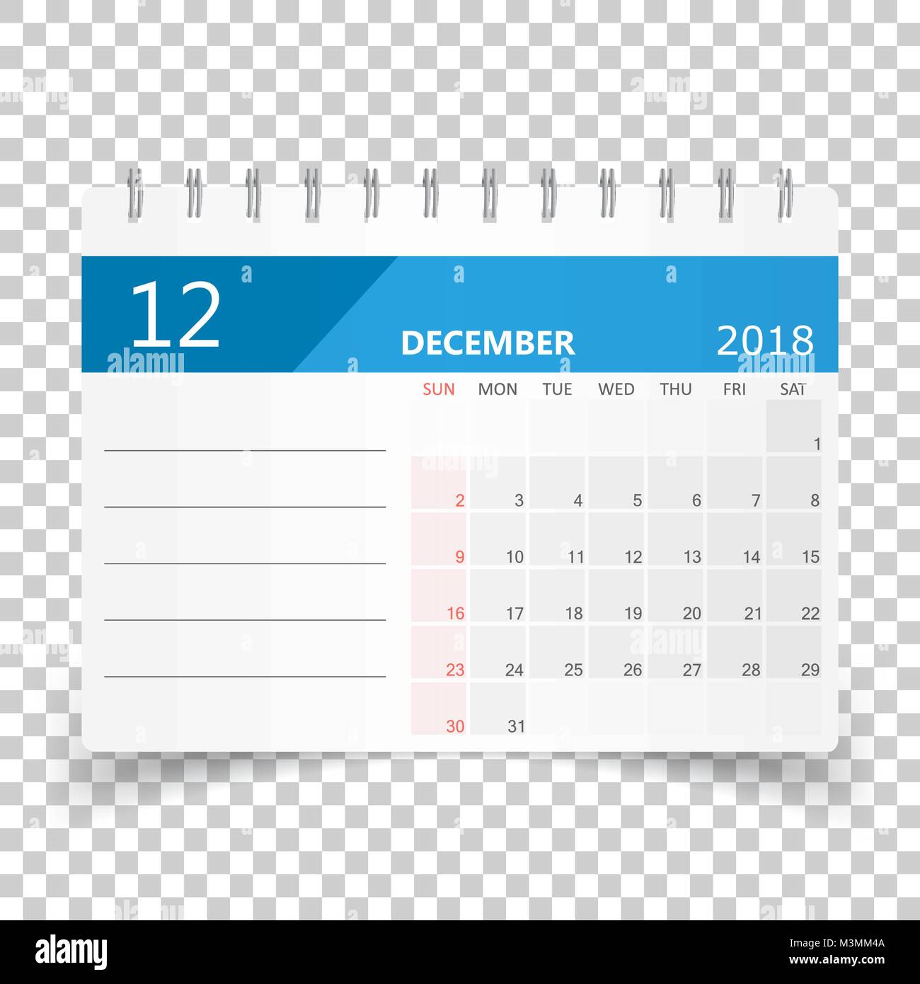 December 2018 calendar. Calendar planner design template. Week starts ...