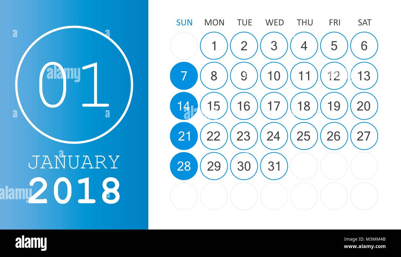 January 2018 calendar. Calendar planner design template. Week starts on ...