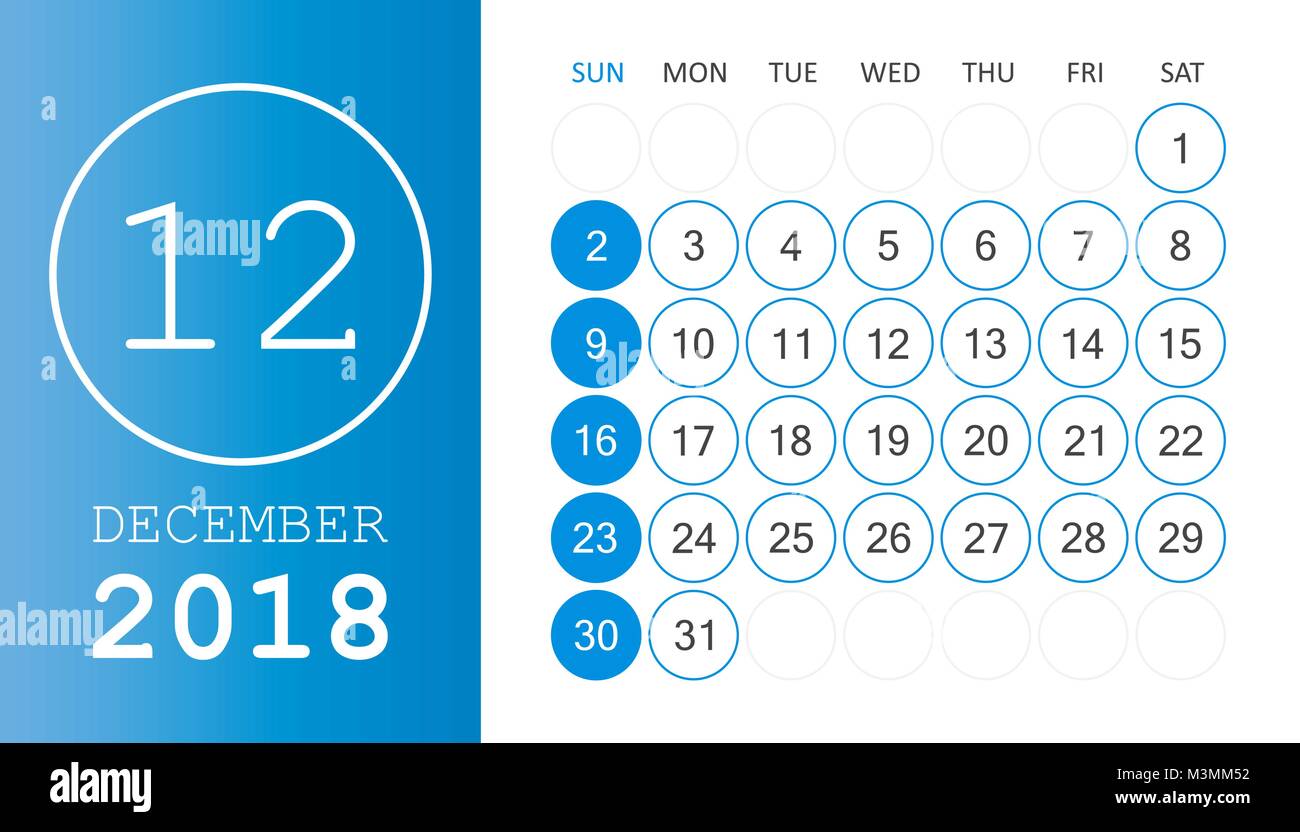 December 2018 calendar. Calendar planner design template. Week starts ...