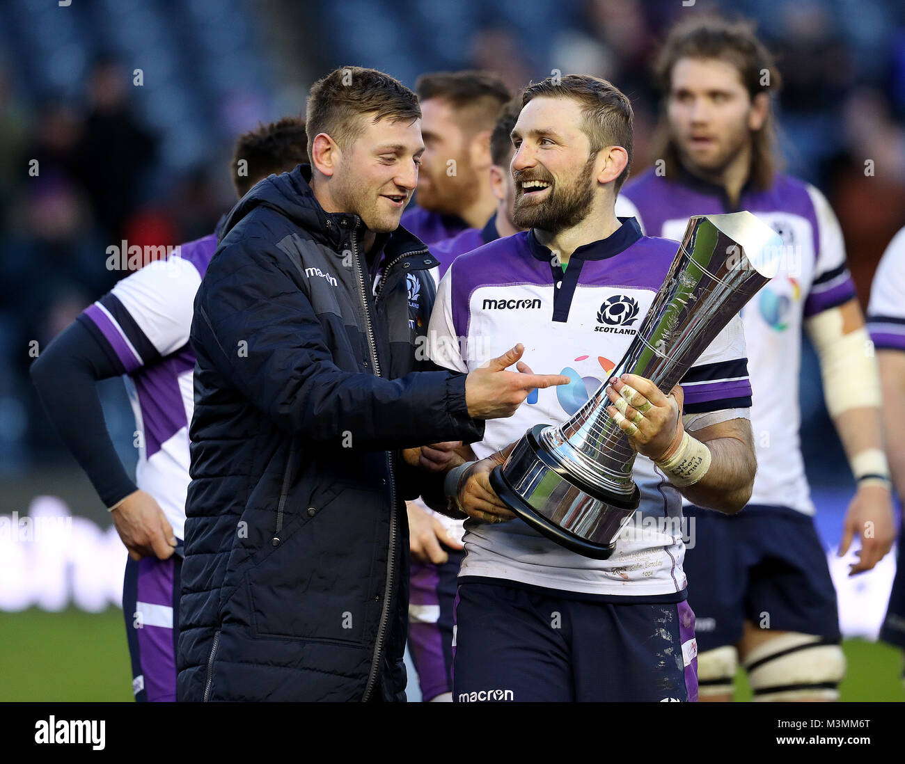 Scotland's Finn Russell (left) and John Barclay (right) celebrate with ...