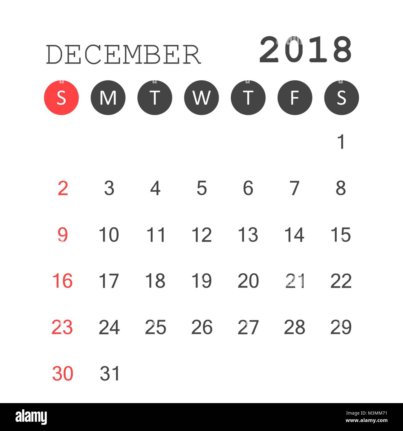 December 2018 calendar. Calendar planner design template. Week starts ...