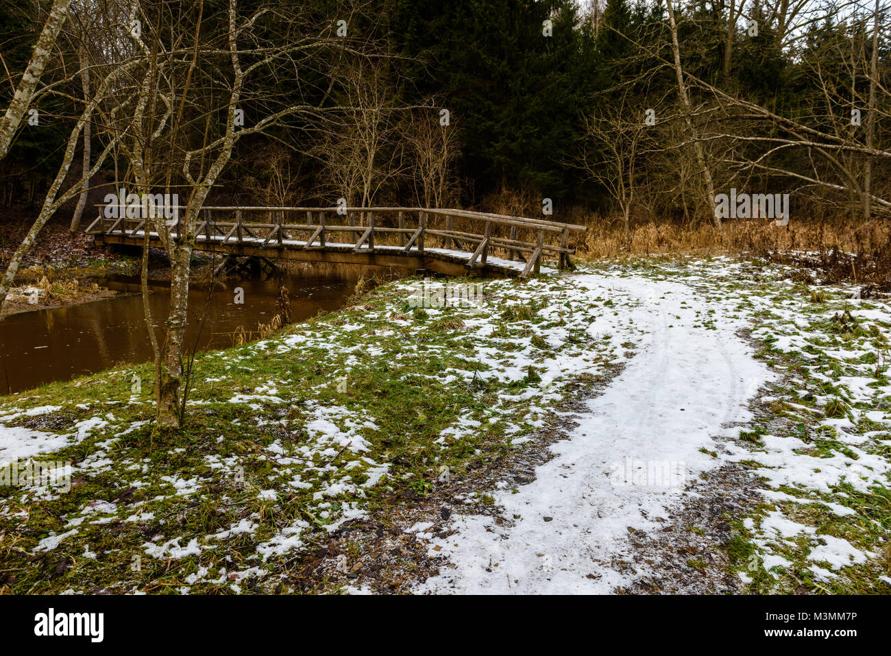 frozen country side by the forest covered with snow Stock Photo - Alamy