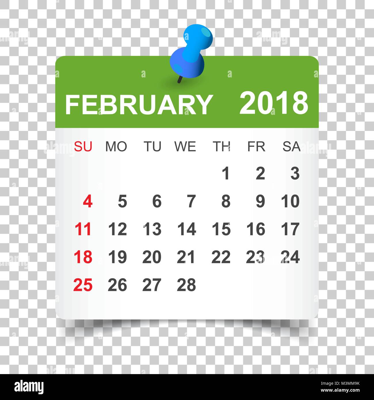 February 2018 calendar. Calendar sticker design template. Week starts ...