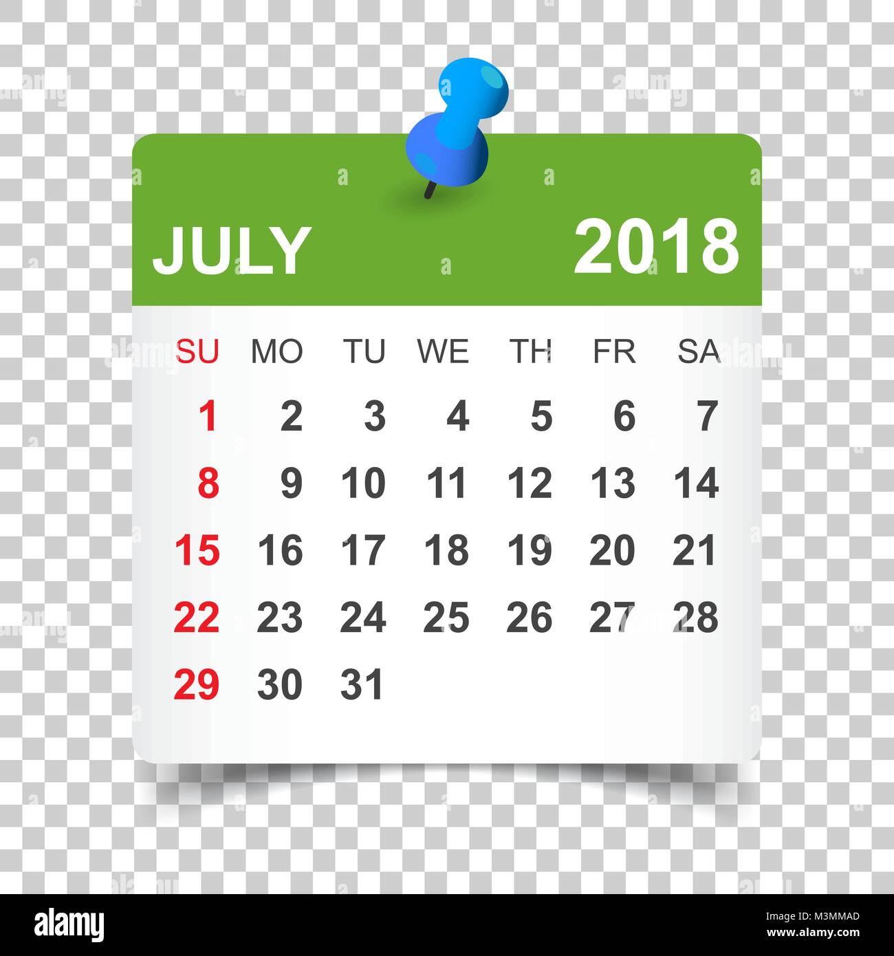July 2018 calendar. Calendar sticker design template. Week starts on ...