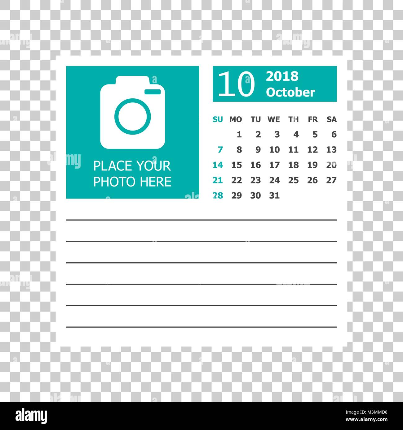October 2018 calendar. Calendar planner design template. Week starts on ...