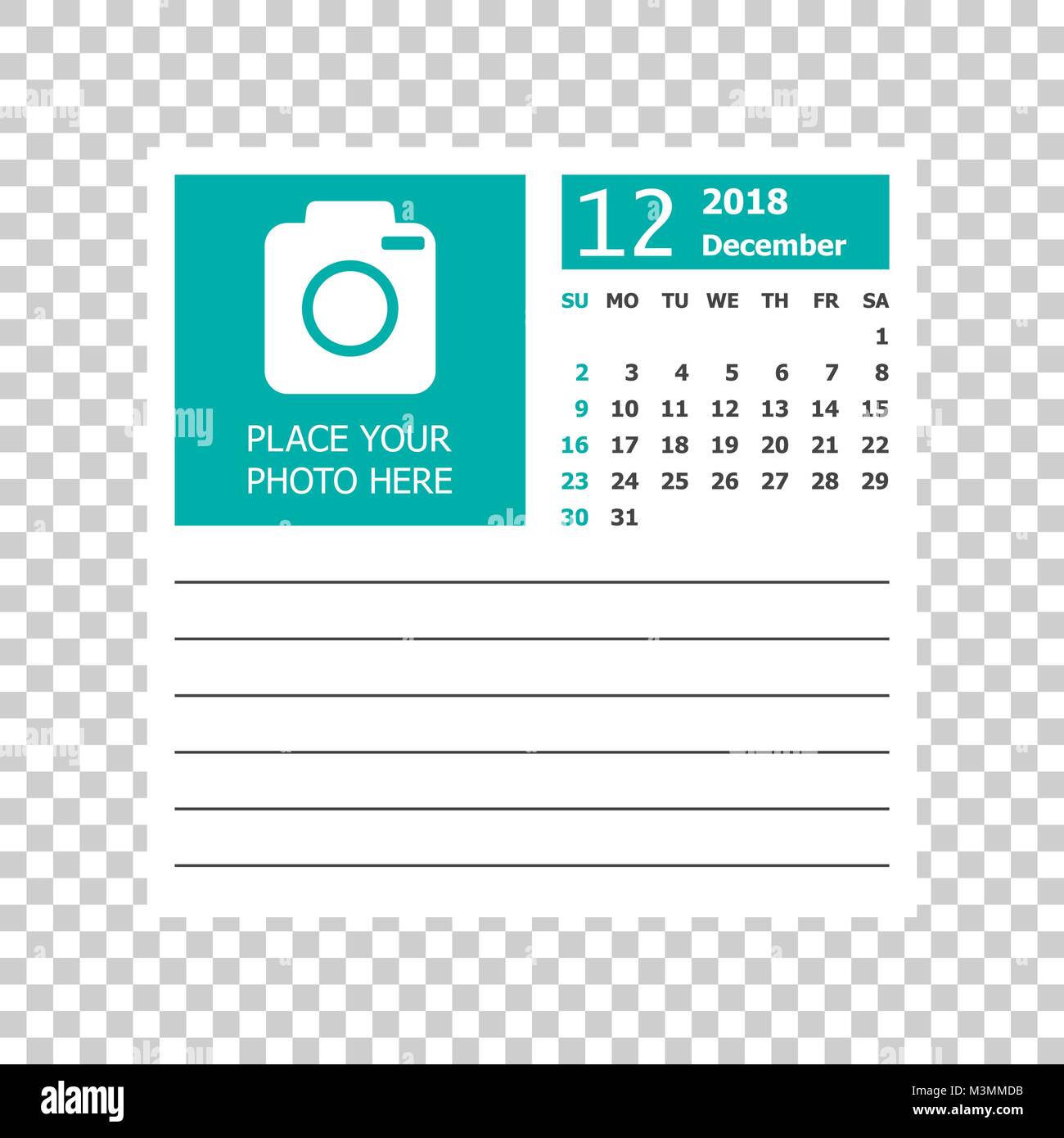 December 2018 calendar. Calendar planner design template. Week starts ...