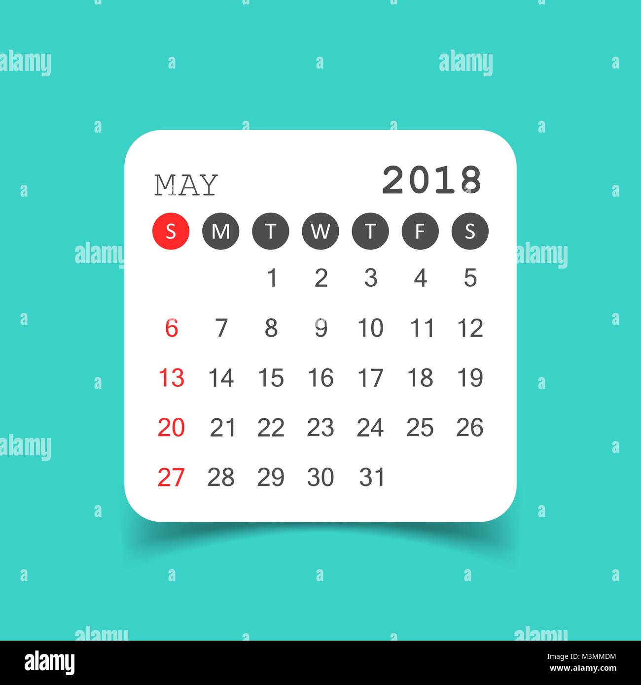 May 2018 calendar. Calendar sticker design template. Week starts on ...