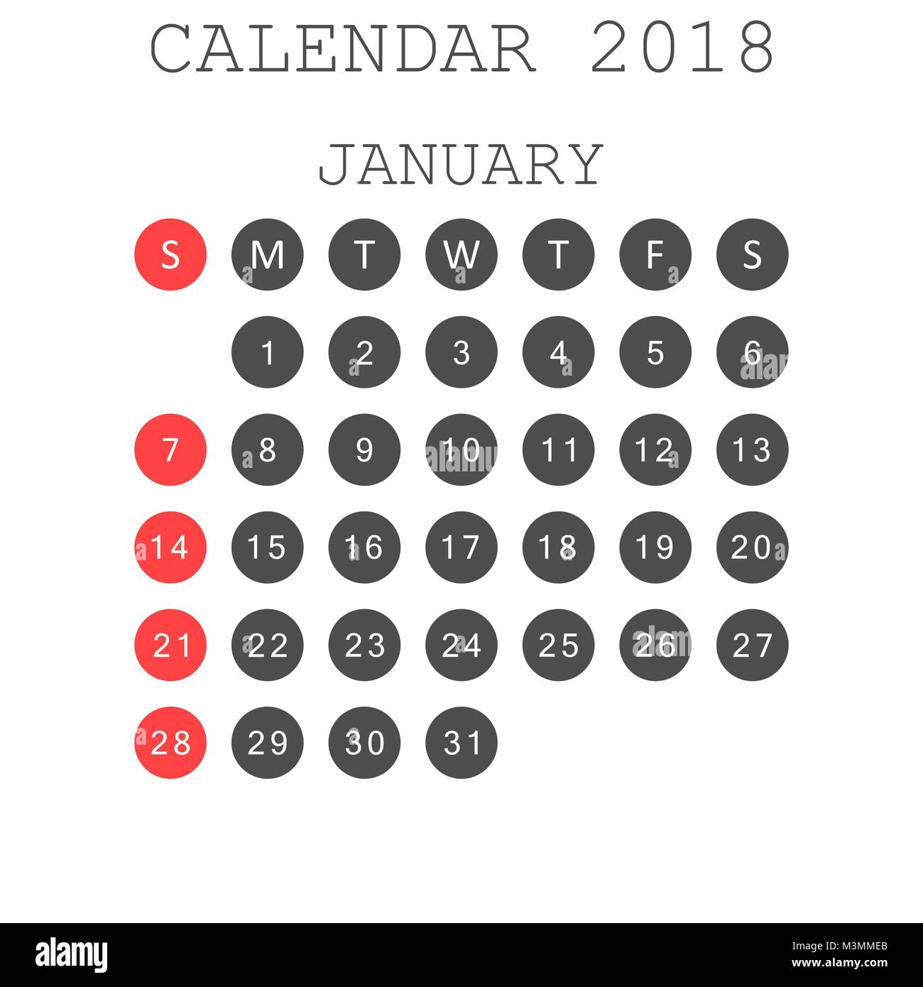 January 2018 calendar. Calendar planner design template. Week starts on ...