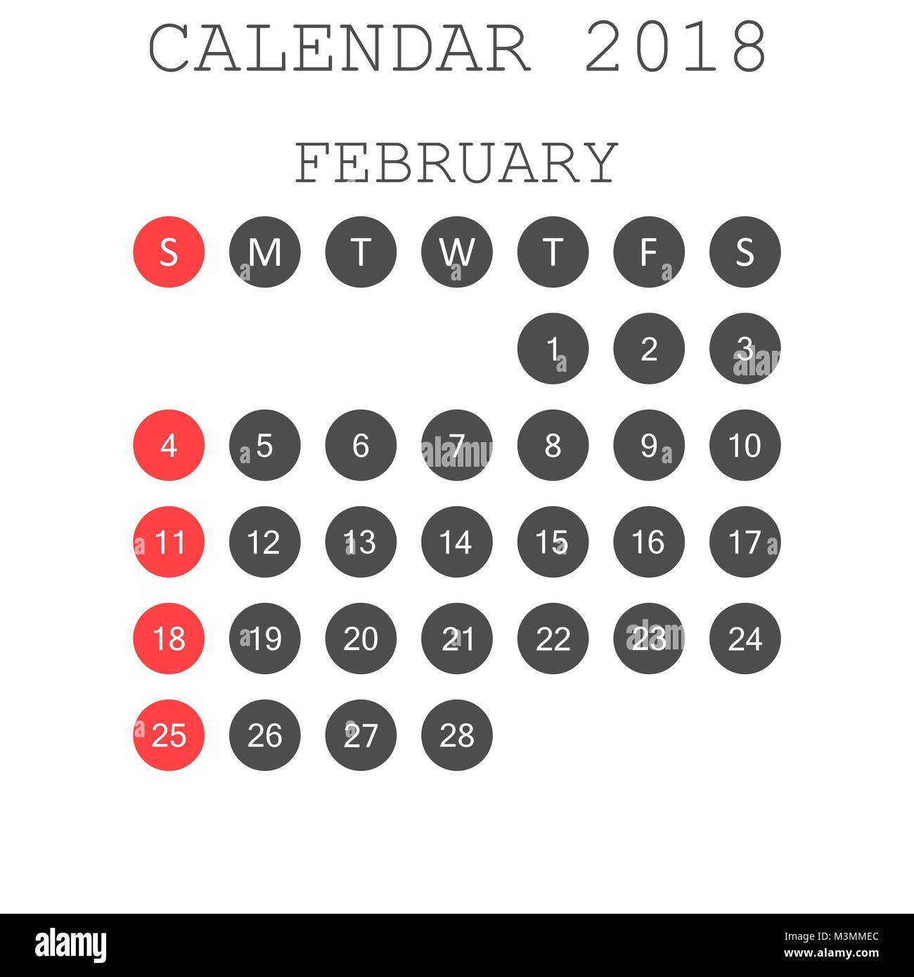 February 2018 calendar. Calendar planner design template. Week starts ...