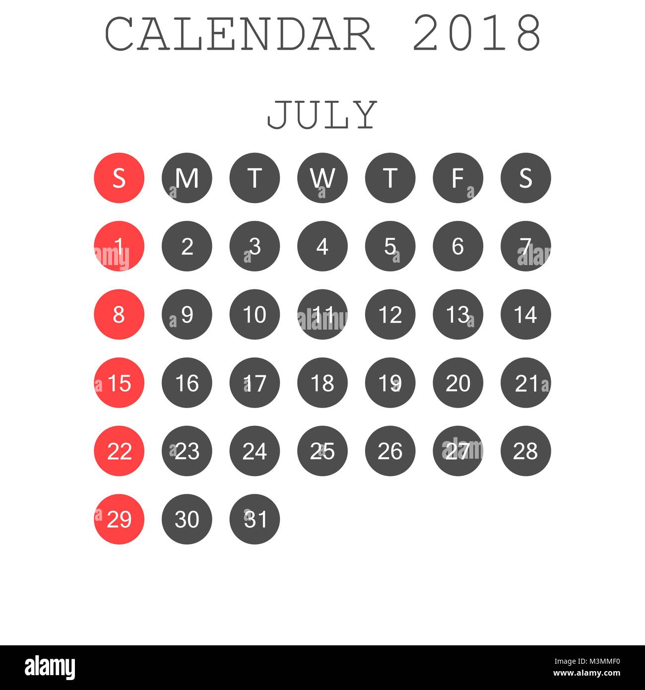 July 2018 calendar. Calendar planner design template. Week starts on ...