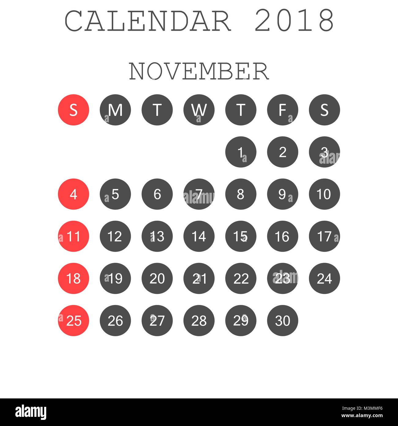 November 2018 calendar. Calendar planner design template. Week starts ...