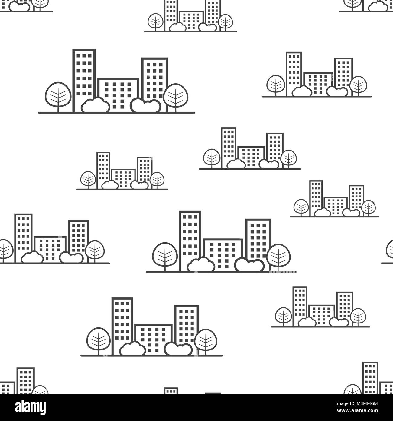 City building seamless pattern background icon. Business flat vector ...